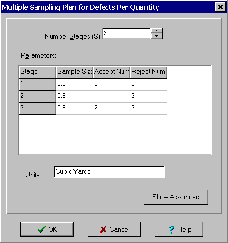 Multiple Sampling Plan for Defects Per Quantity Dialog Box
