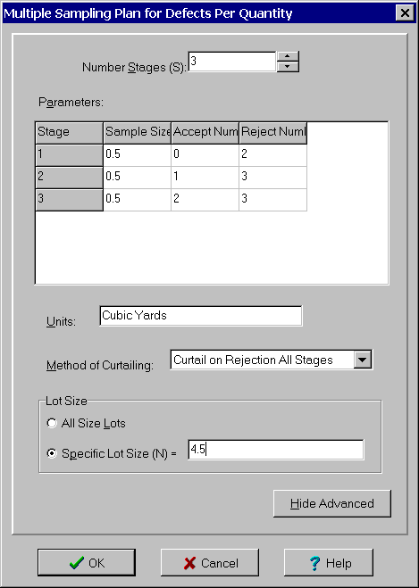 Multiple Sampling Plan for Defects Per Quantity Dialog Box